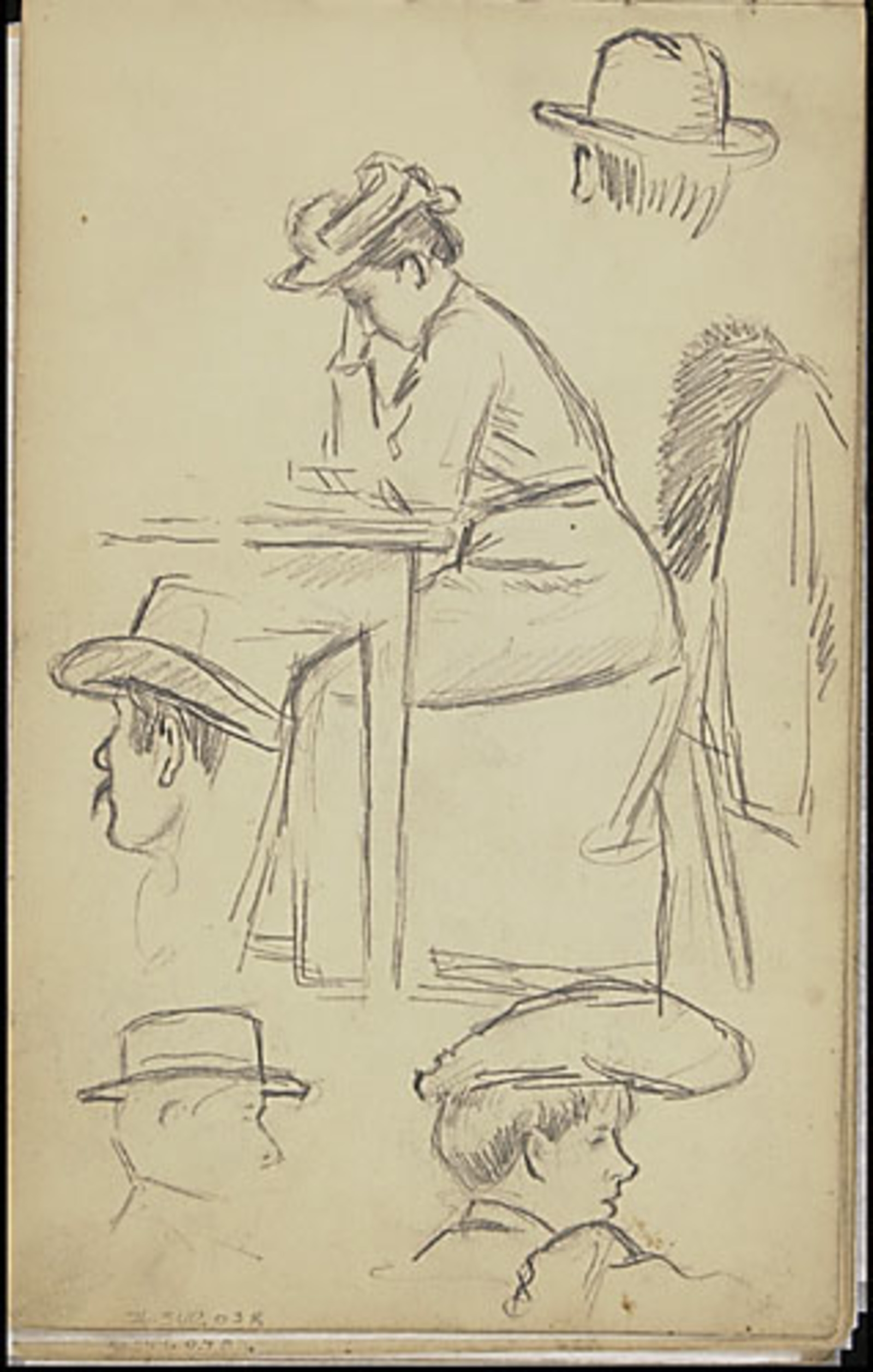 Portrait d'une liseuse et études de personnages - Massicotte, Edmond ...