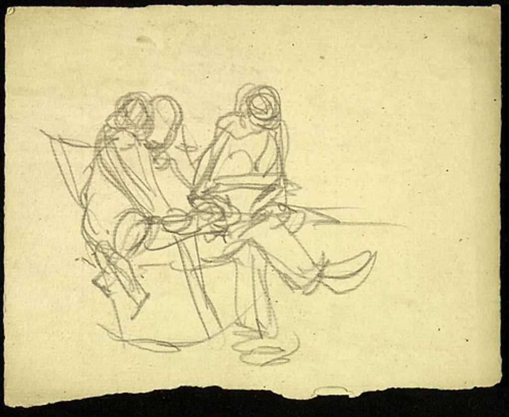 Personnage Assis Dans Une Chaise Berçante Et Deux Enfants Hébert