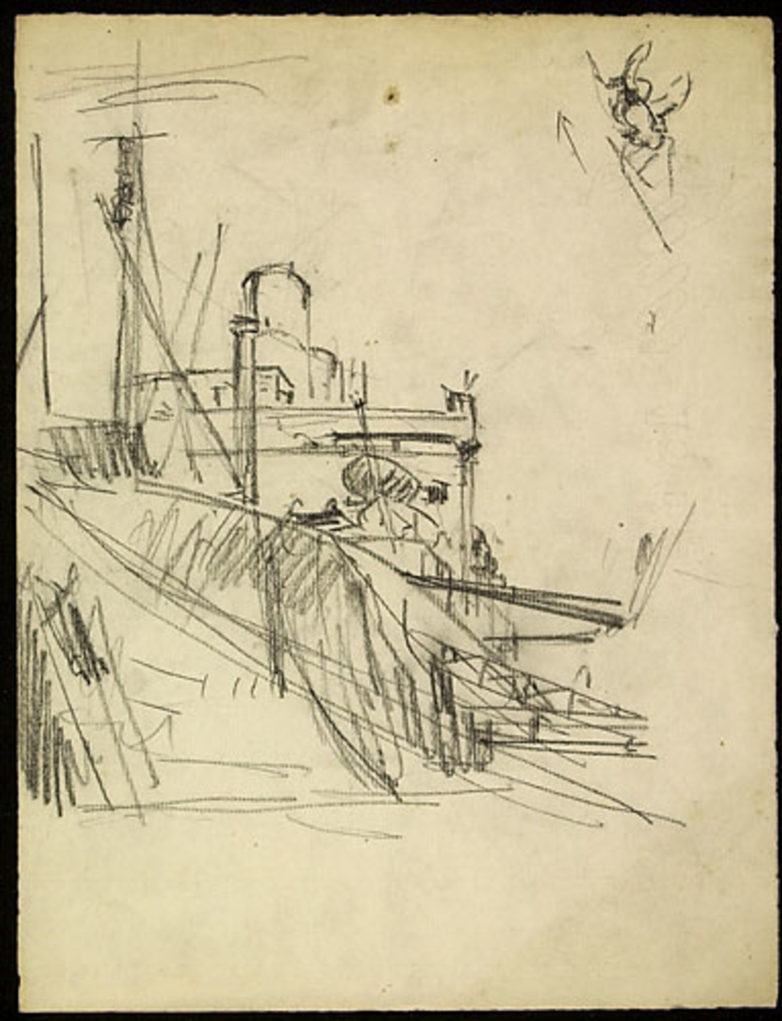 Esquisse de navire au quai - Hébert, Adrien | Collections | MNBAQ