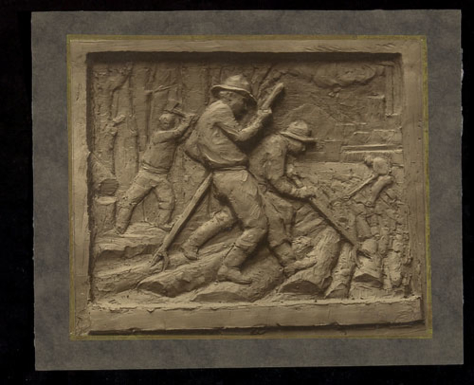 Le Flottage du bois. Étude préliminaire en terre pour un bas-relief d ...