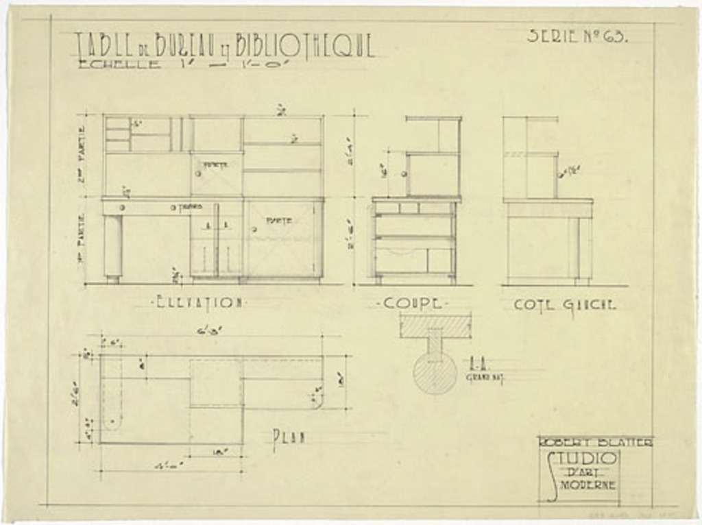 Dessin technique d'un bureau et d'une bibliothèque - Blatter, Robert ...